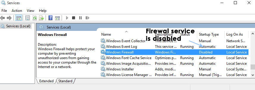 Fix: Windows firewall can't change settings error 0x80070422