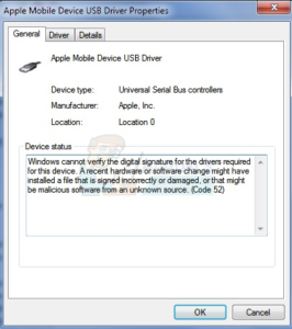 How to Fix USB Error Digital Signature (Code 52) Error - Appuals.com