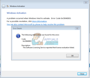 Fix: Windows 7 Activation Error Code 0xc004e003