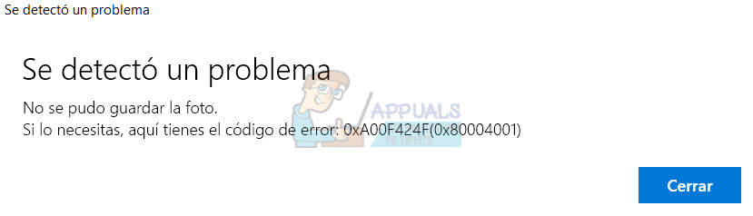 Fix: Webcam Camera Error 0xA00F424F(0x80004001)