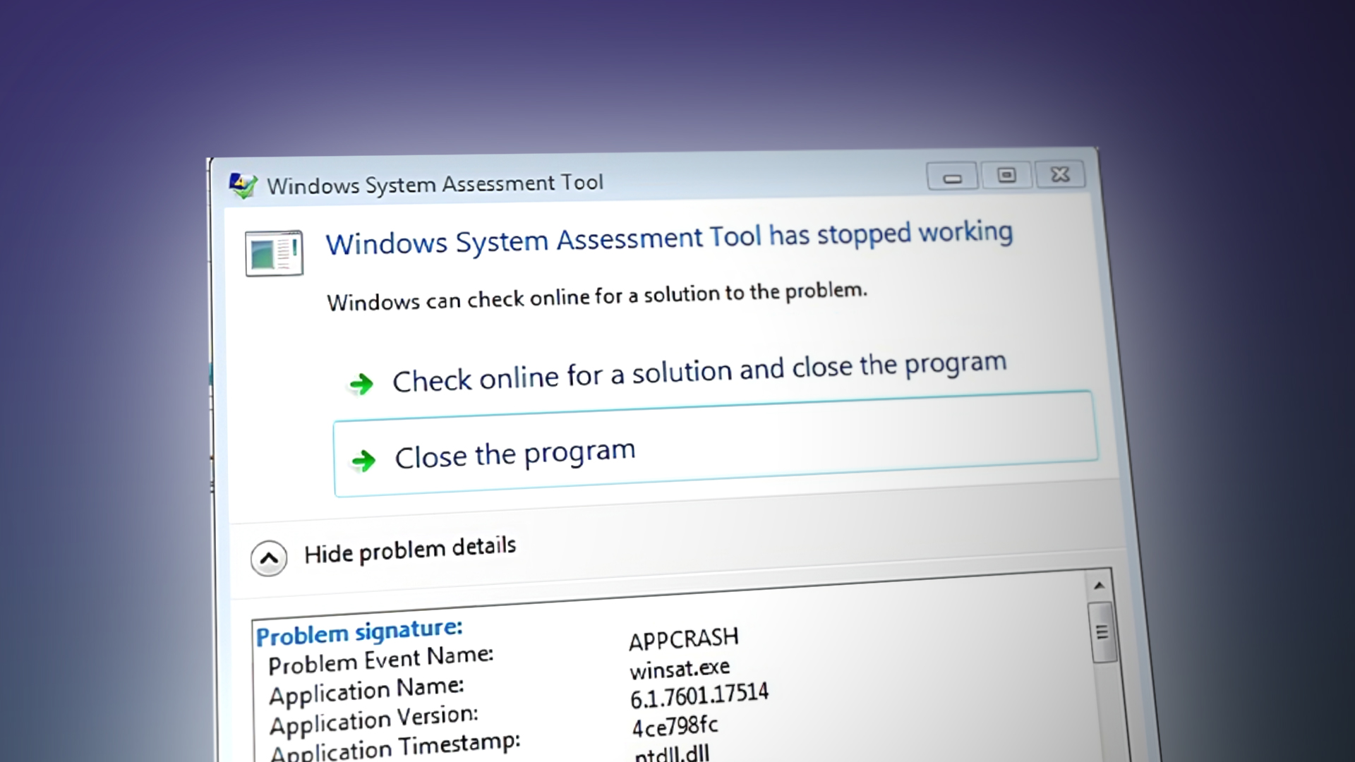 Fix: Windows System Assessment Tool has stopped working Fix: Windows System Assessment Tool has stopped working