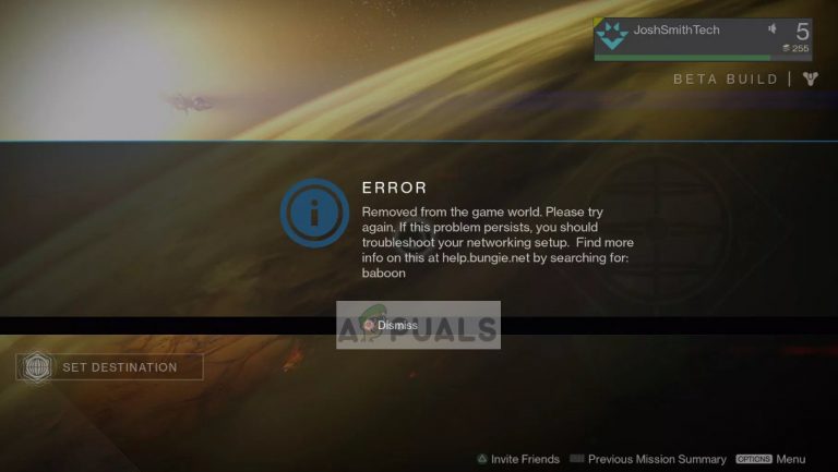 Fix: Destiny Error Code Baboon - Appuals.com