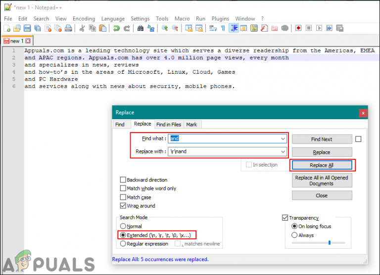 Find and Replace String/Character/Symbol with a New Line in Notepad++ - Appuals.com