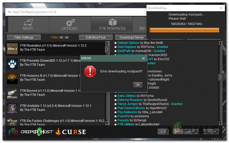 How to Fix 'Error Downloading ModPack' with FTB Launcher - Appuals.com