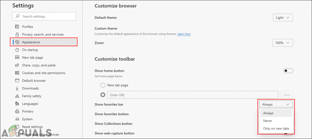 How to Add or Remove Favorites Bar in Microsoft Edge?
