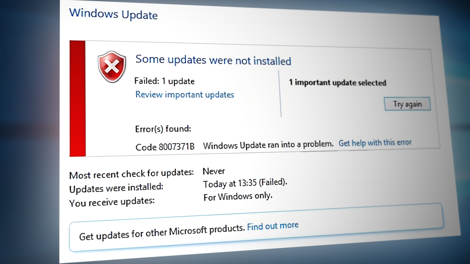 Fix: "Some Updates Were Not Installed" Error Code 8007371B