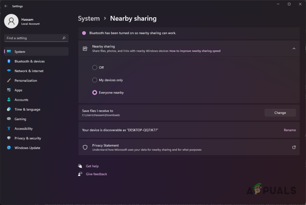 How to Enable Nearby Sharing in Windows 11?