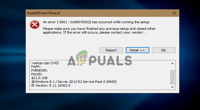 Fix: An error [-5005 : 0x80070002] has occurred while running the setup