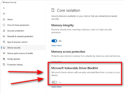Fix: Microsoft Vulnerable Driver Blocklist Option Grayed Out / Not Showing
