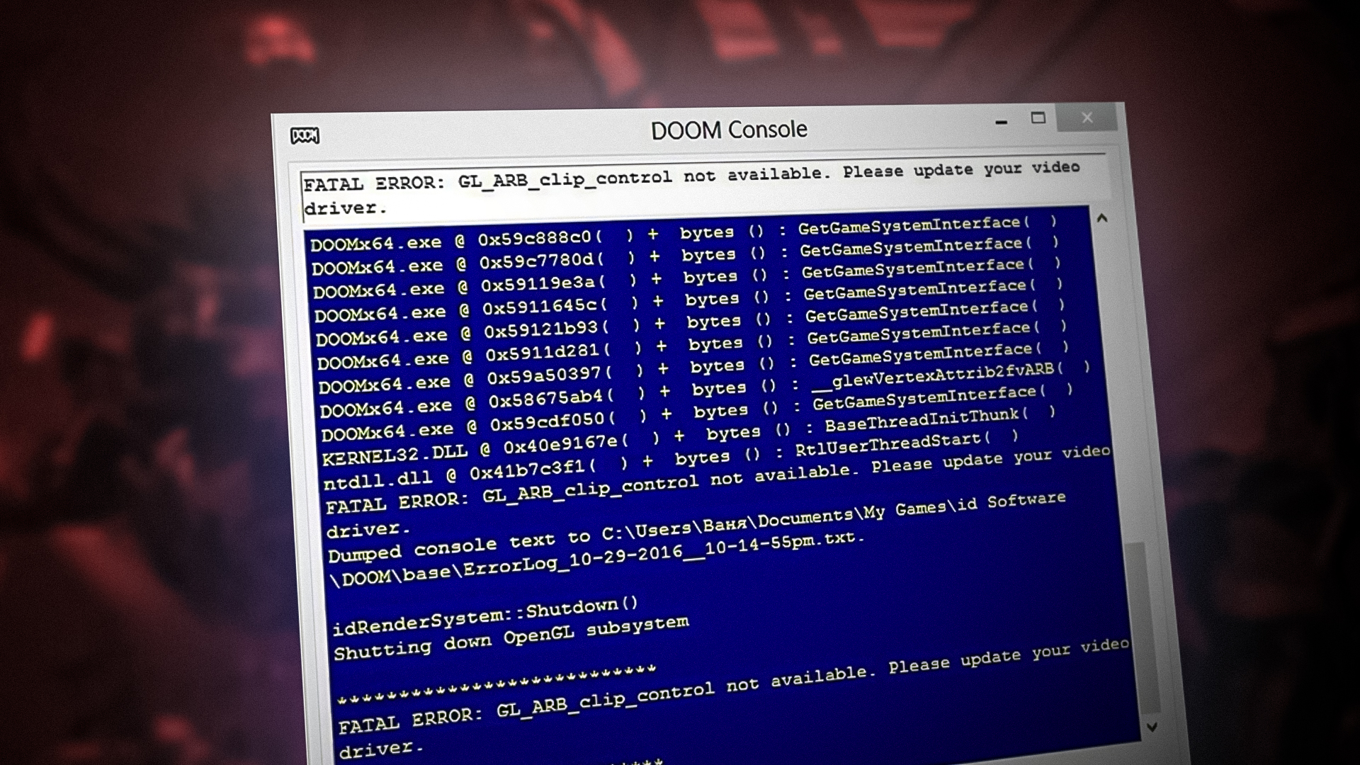 Fix: DOOM "Fatal error: gl_arb_clip_control not available"