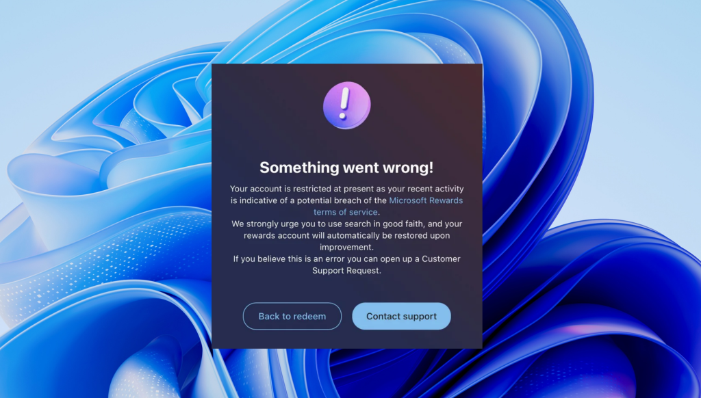 Fix: Microsoft Rewards' "Something went wrong!" When Trying to Redeem